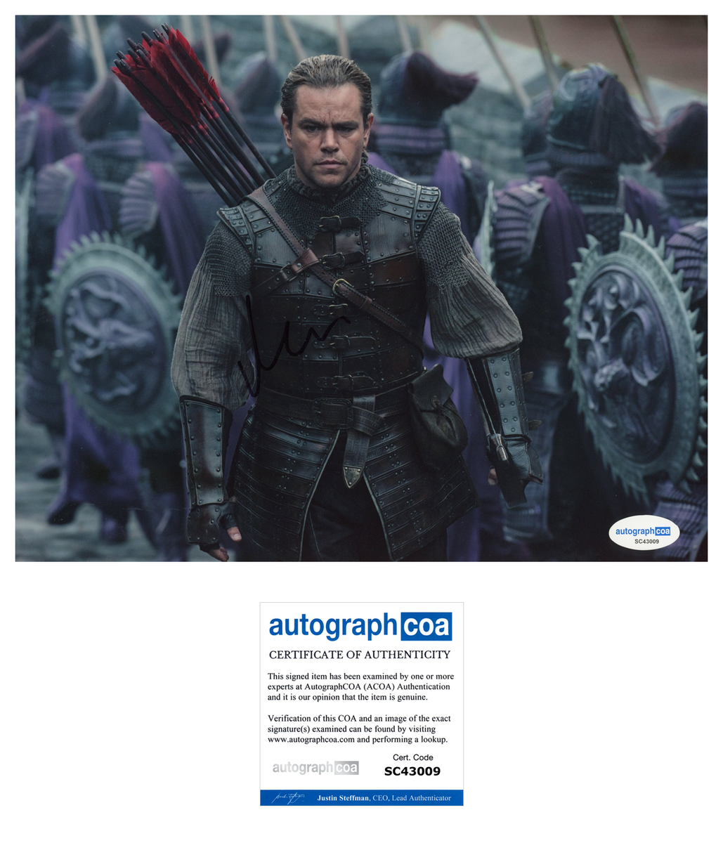 Matt Damon The Great Wall Signed Autograph 8x10 Photo ACOA | Outlaw ...
