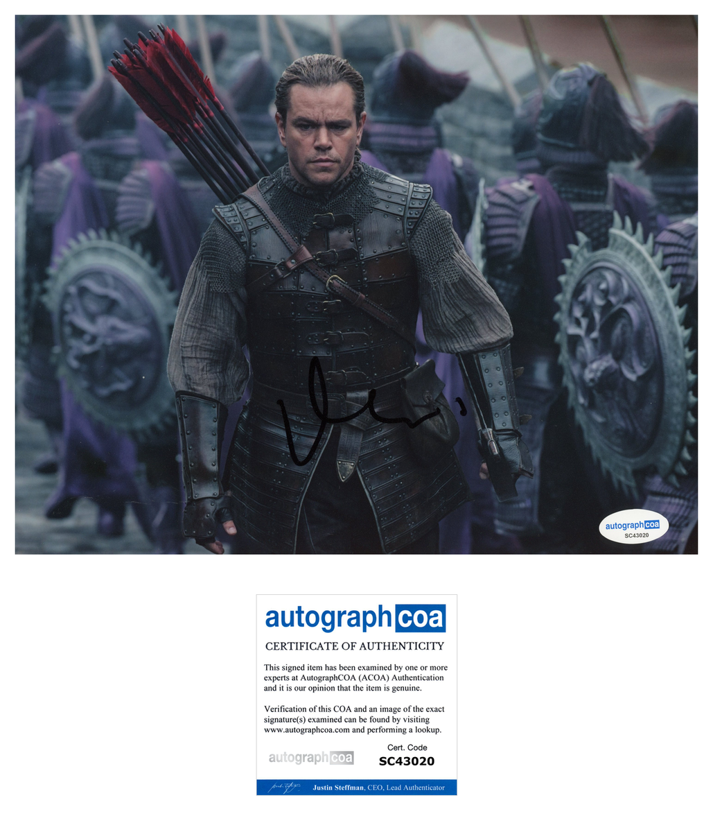 Matt Damon The Great Wall Signed Autograph 8x10 Photo ACOA | Outlaw ...