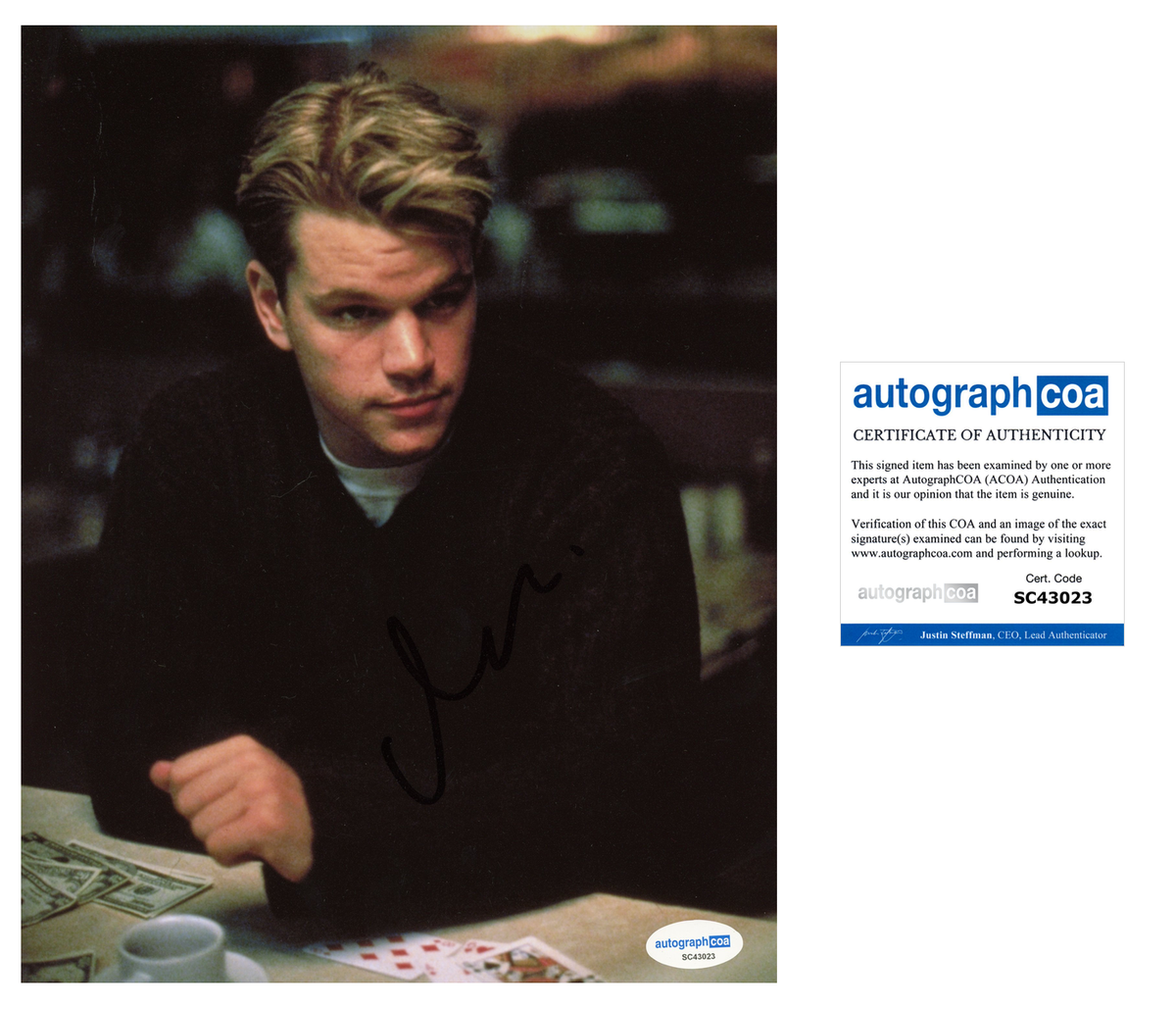 Matt Damon Rounders Signed Autograph 8x10 Photo ACOA | Outlaw Hobbies ...