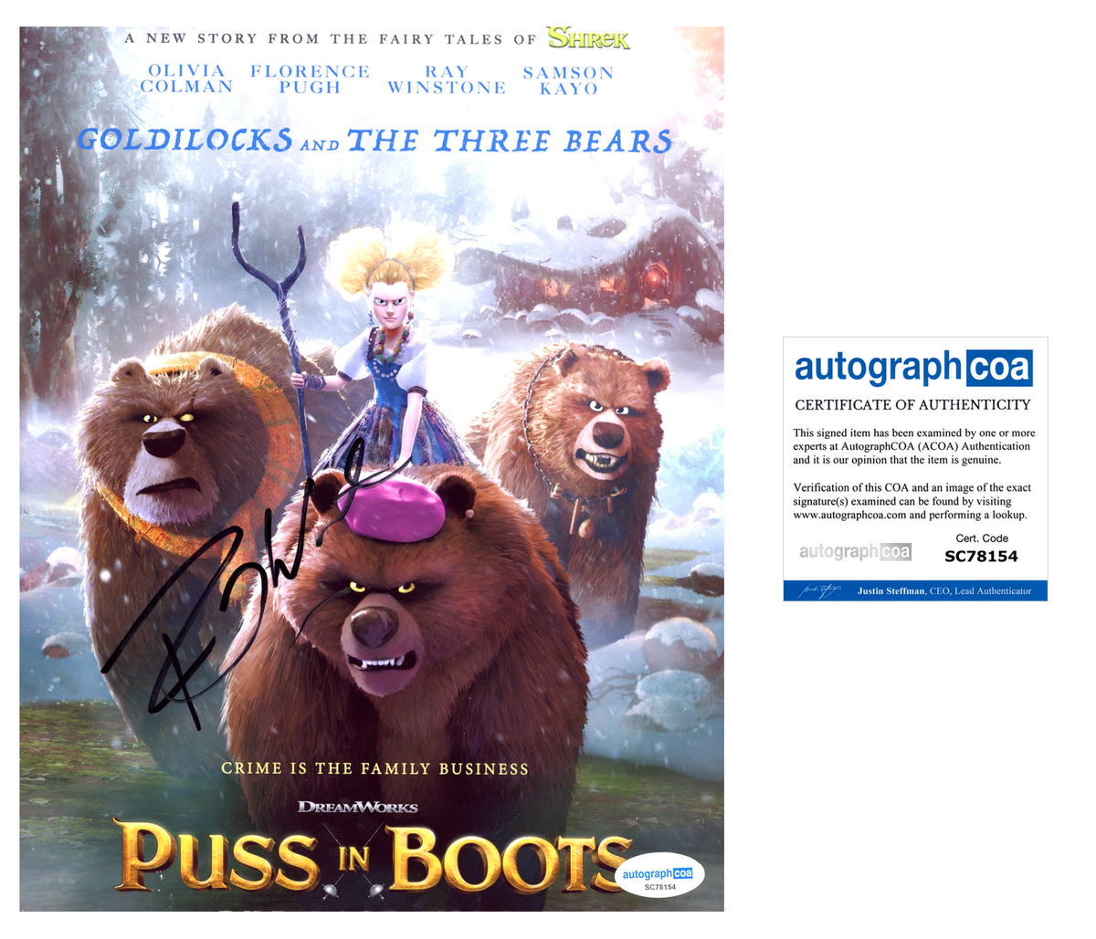 Ray Winstone Puss in Boots Signed Autograph 8x10 Photo ACOA | Outlaw ...