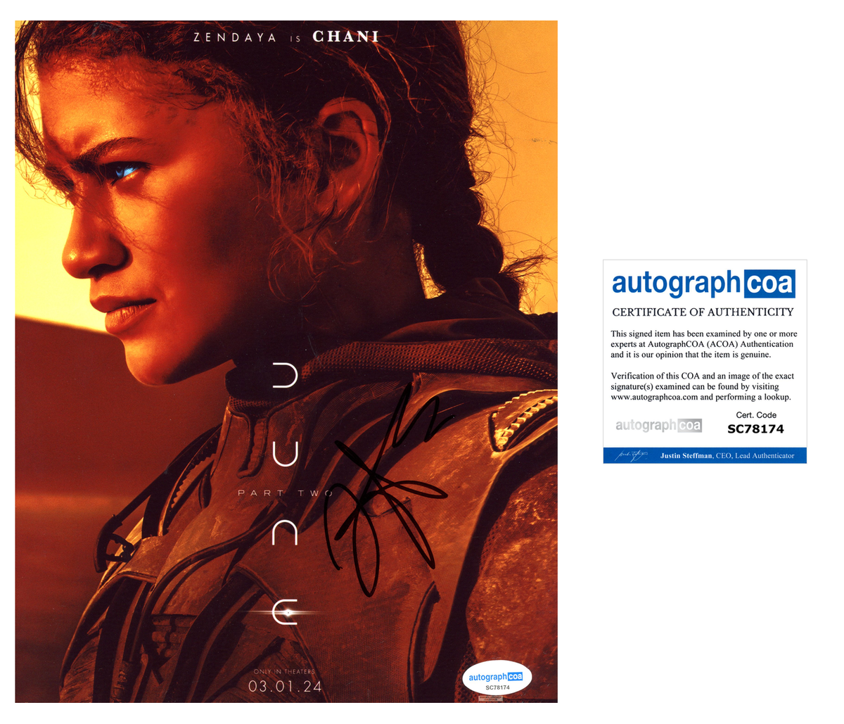 Zendaya Dune Signed Autograph 8x10 Photo ACOA | Outlaw Hobbies ...