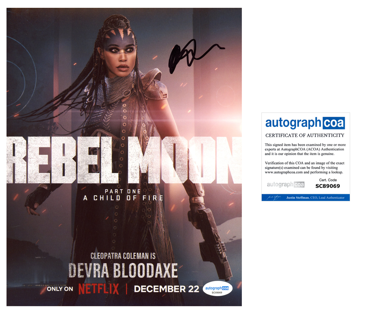 Cleopatra Coleman Rebel Moon Signed Autograph 8x10 Photo ACOA | Outlaw ...