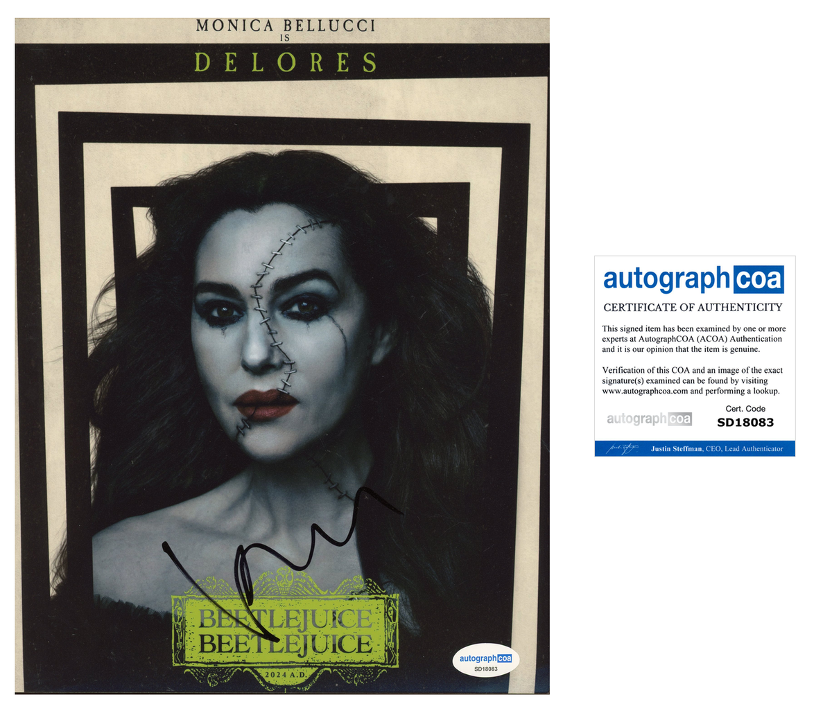 Monica Bellucci Beetlejuice Signed Autograph 8x10 Photo ACOA | Outlaw ...
