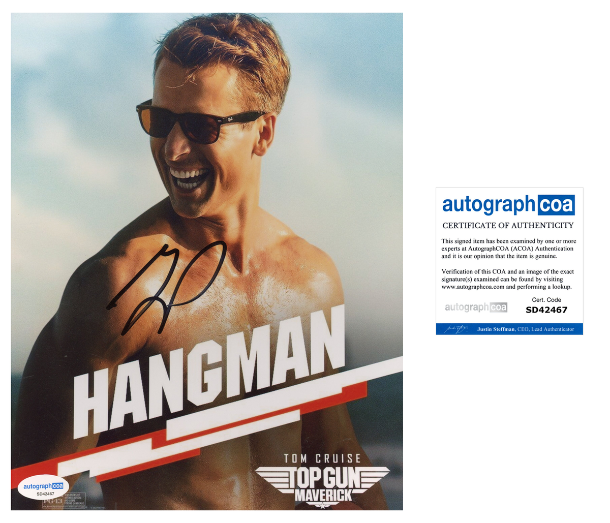 Glen Powell Top Gun Signed Autograph 8x10 Photo ACOA | Outlaw Hobbies ...