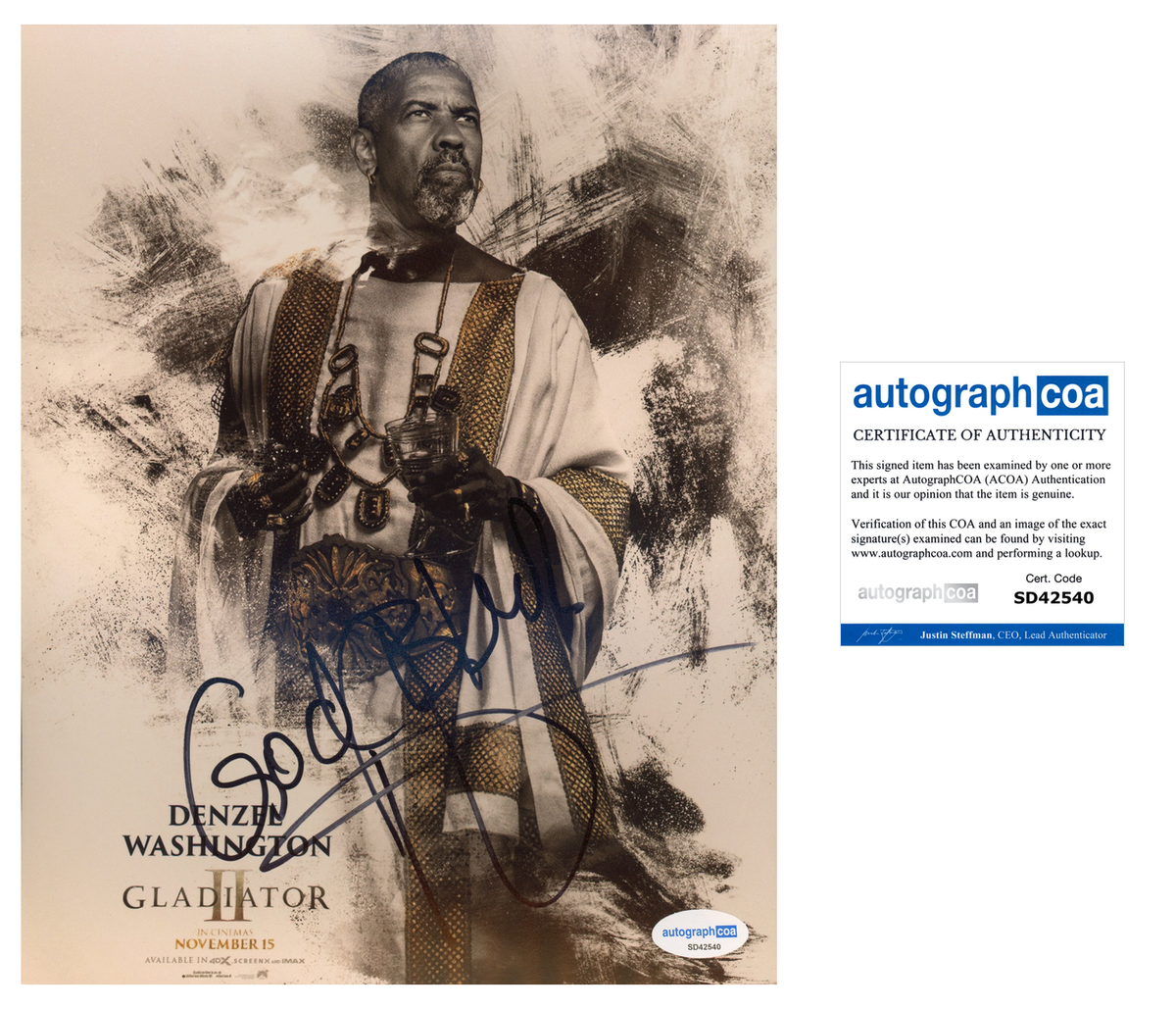 Denzel Washington Gladiator 2 Signed Autograph 8x10 Photo ACOA | Outlaw ...