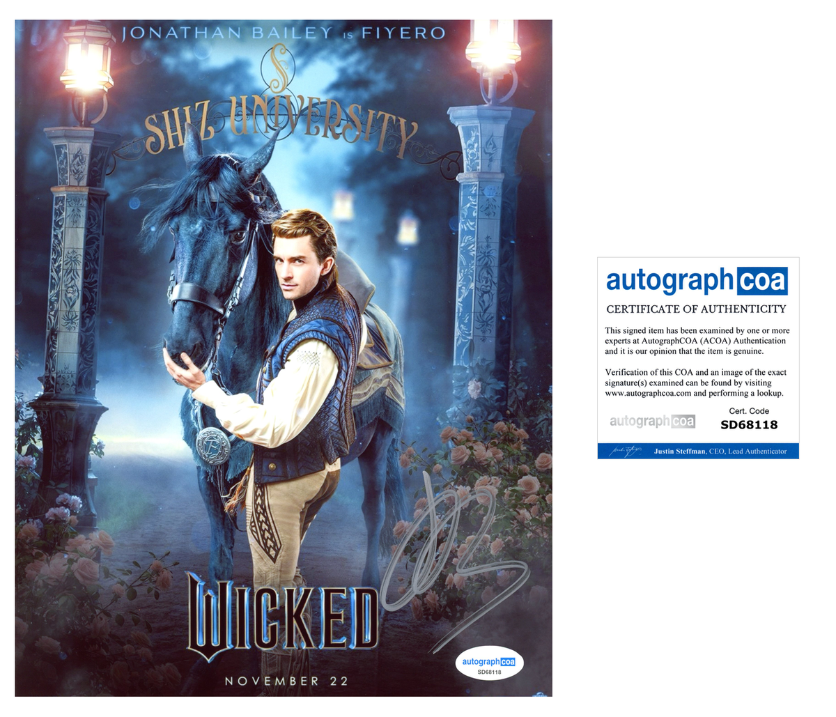 Jonathan Bailey Wicked Signed Autograph 8x10 Photo ACOA | Outlaw ...