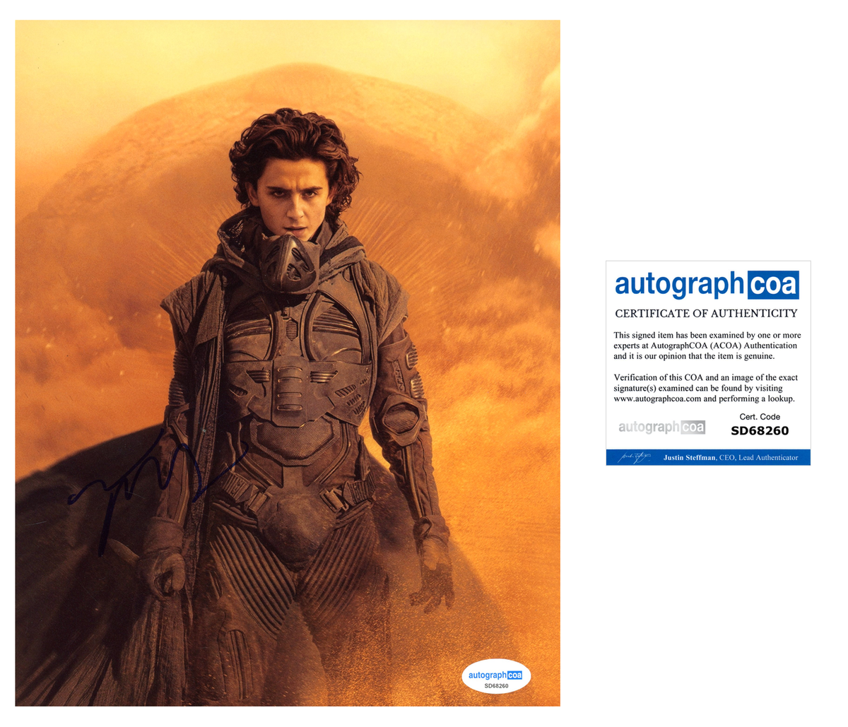 Timothee Chalamet Dune Signed Autograph 8x10 Photo ACOA | Outlaw ...