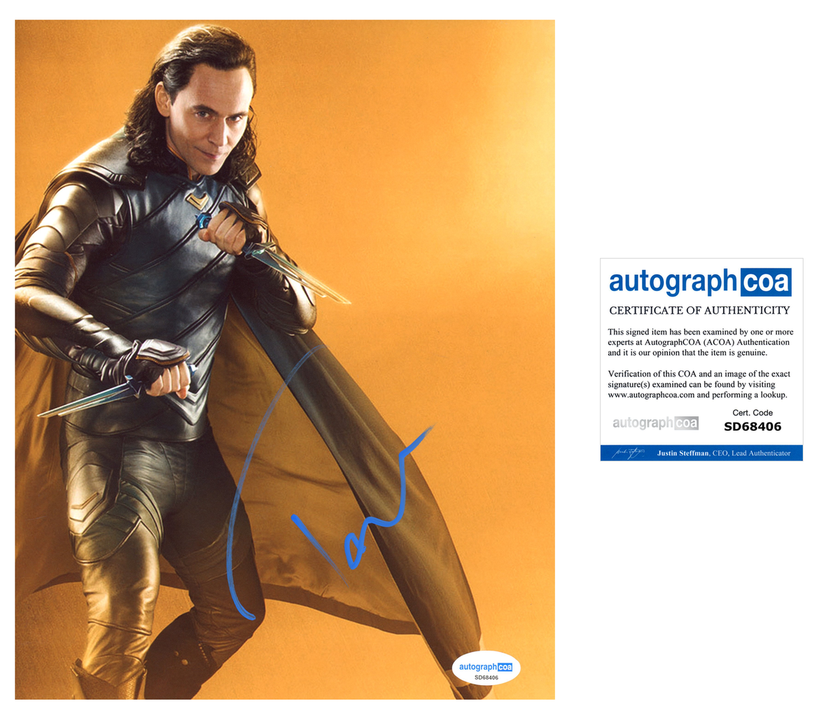 Tom Hiddleston Avengers Loki Signed Autograph 8x10 Photo ACOA | Outlaw ...