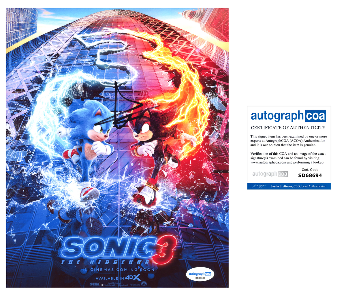 Ben Schwartz Sonic Signed Autograph 8x10 Photo ACOA | Outlaw Hobbies ...