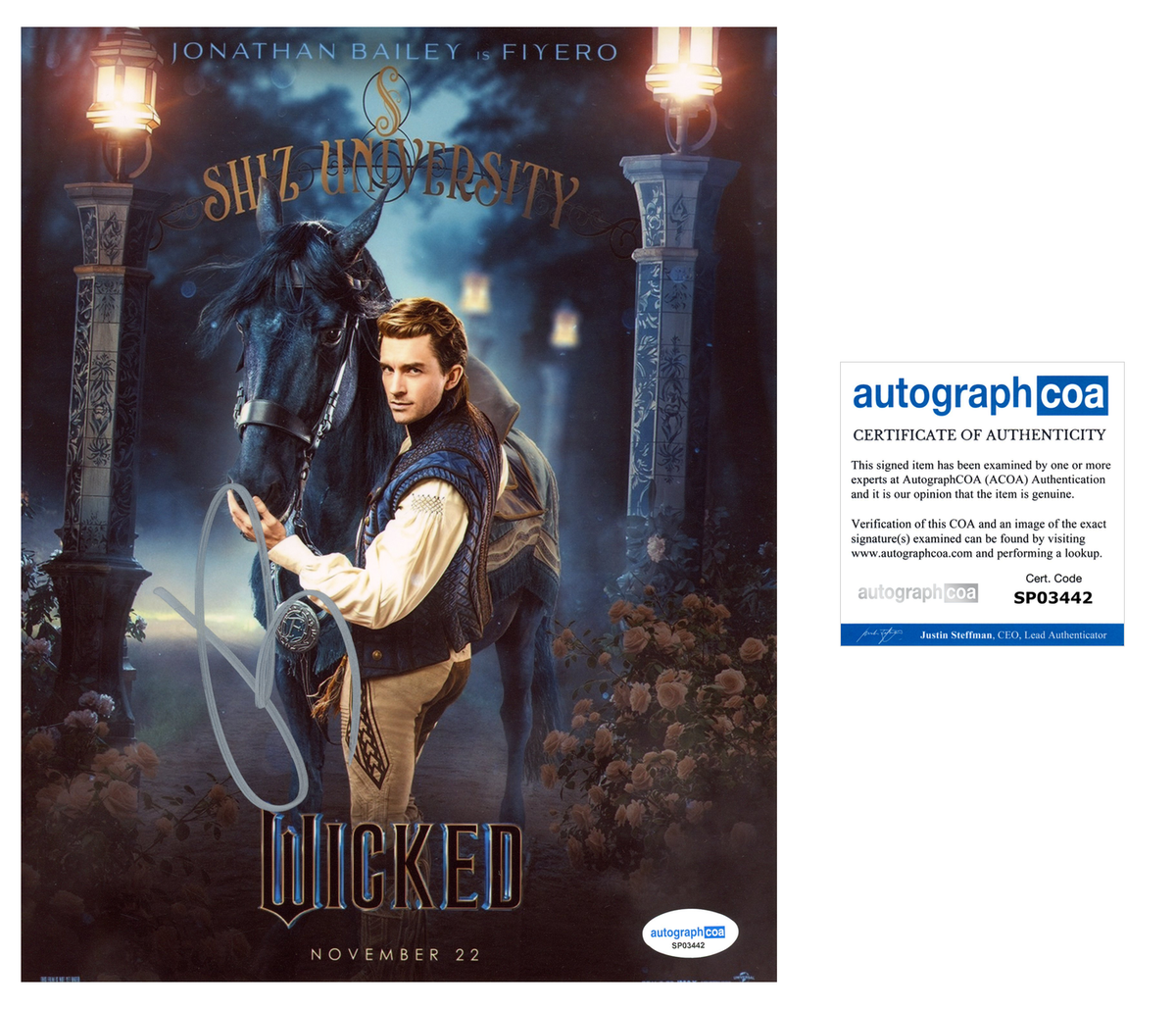 Jonathan Bailey Wicked Signed Autograph 8x10 Photo ACOA | Outlaw ...