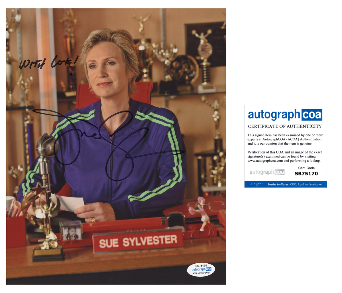 Jane Lynch Glee Signed Autograph 8x10 Photo ACOA | Outlaw Hobbies ...